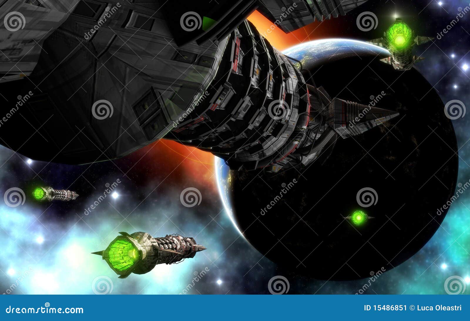 Spaceship and planet stock illustration. Illustration of rocket - 15486851