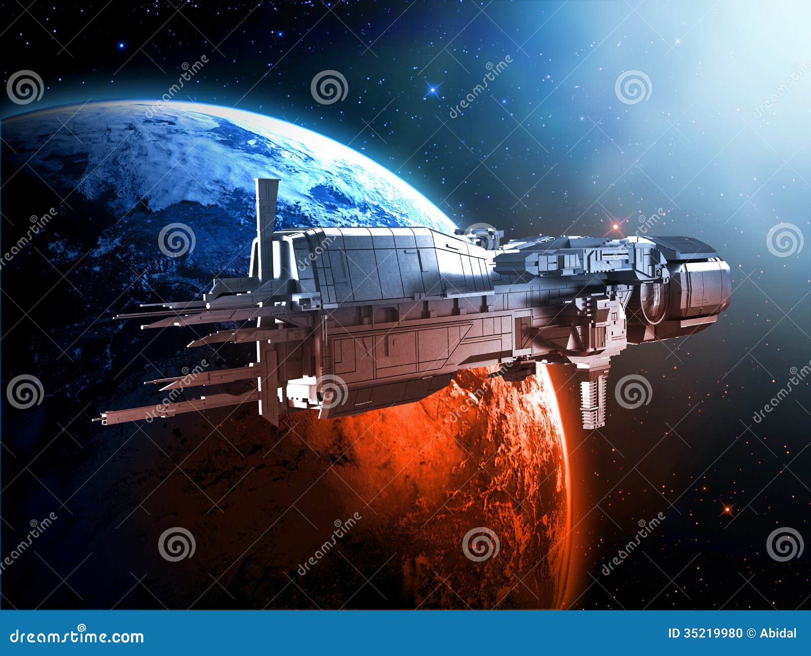 Spaceship with Planet Earth Stock Illustration - Illustration of ...