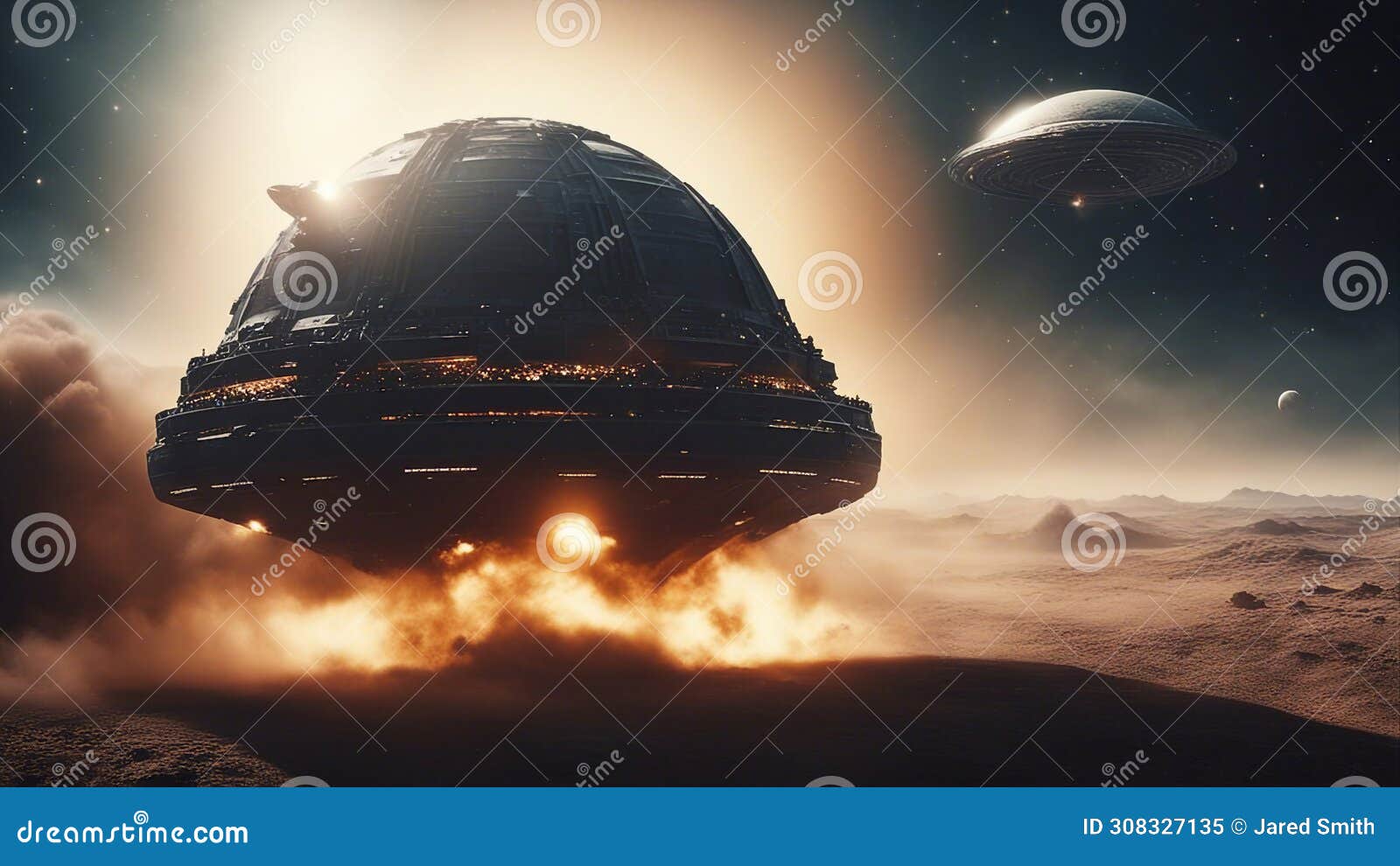 Spaceship and Planet Stealth Spacecraft Leaving an Alien Exploding ...
