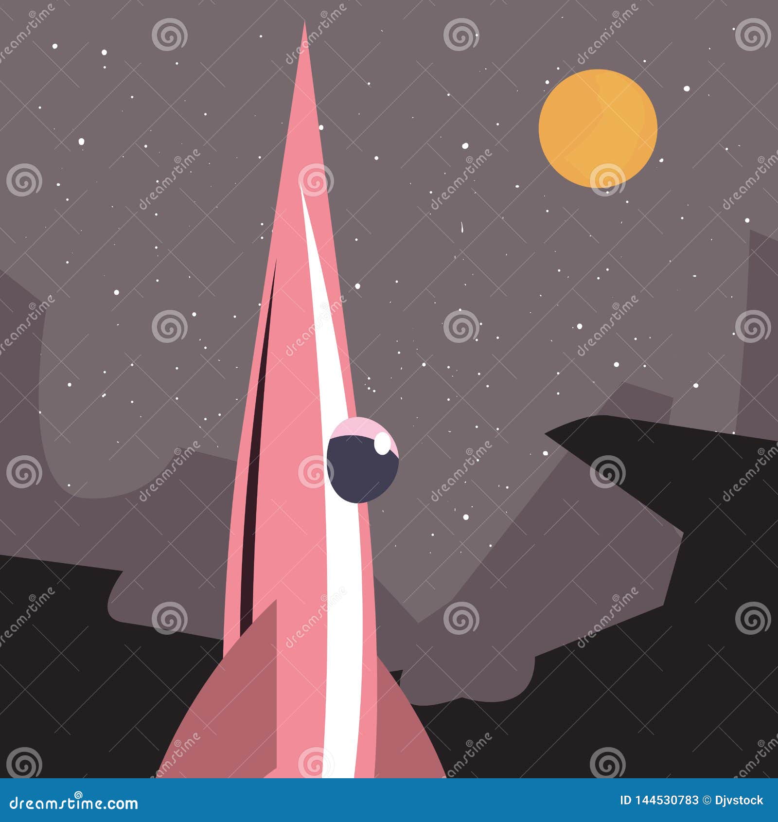 Spaceship on Planet Surface Stock Illustration - Illustration of rocket ...