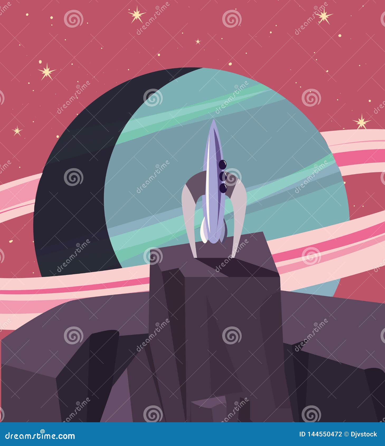 Spaceship on Planet Surface Stock Illustration - Illustration of earth ...