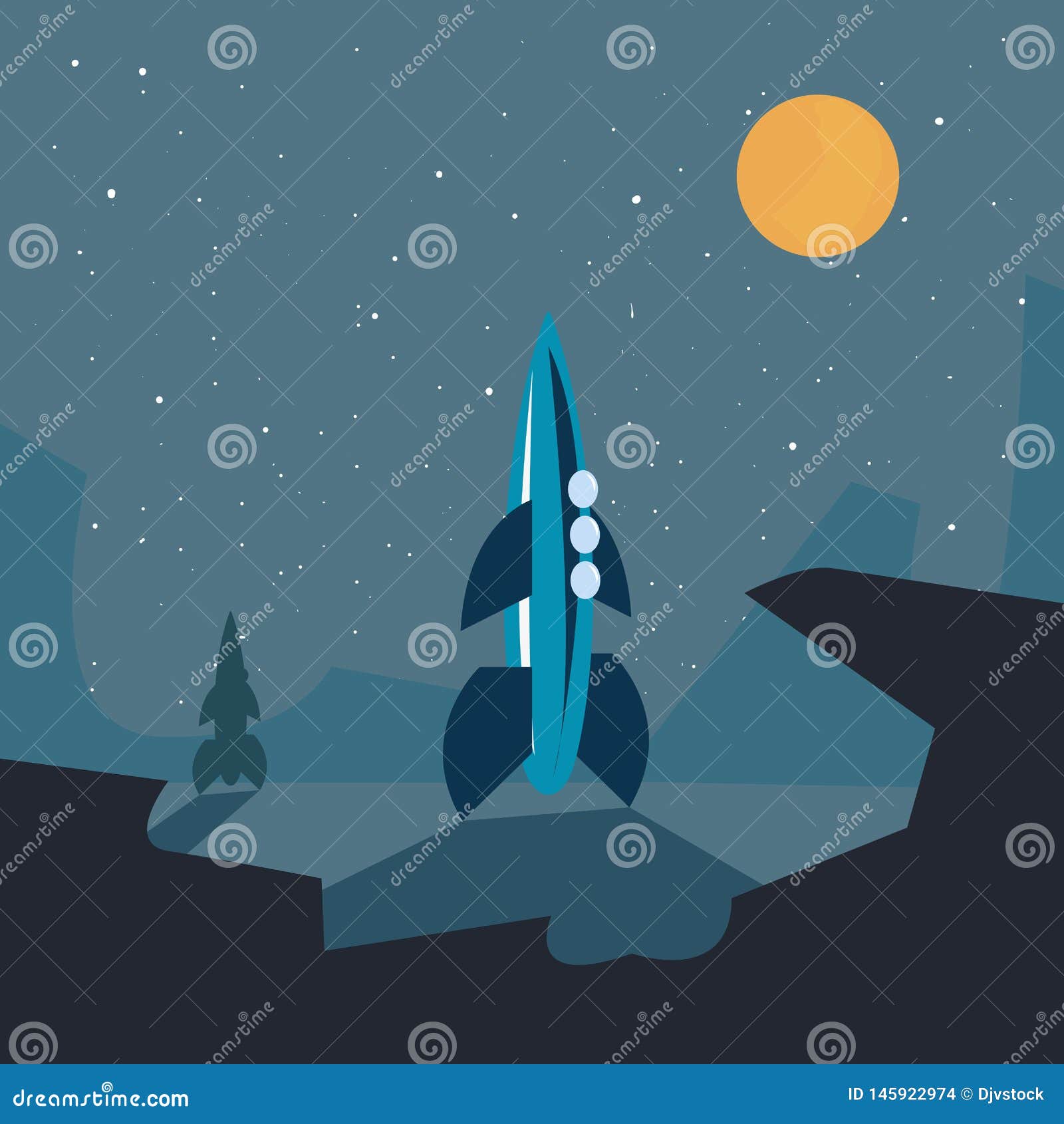 Spaceship on Planet Surface Stock Illustration - Illustration of ...