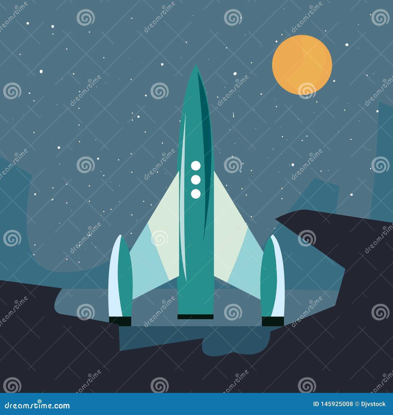 Spaceship on Planet Surface Stock Illustration - Illustration of ...