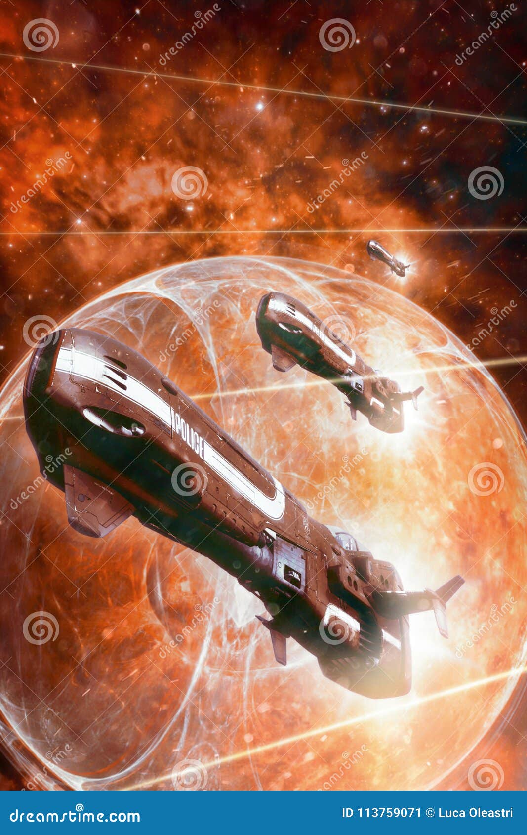Spaceship Police Fighters Attack Stock Illustration - Illustration of ...