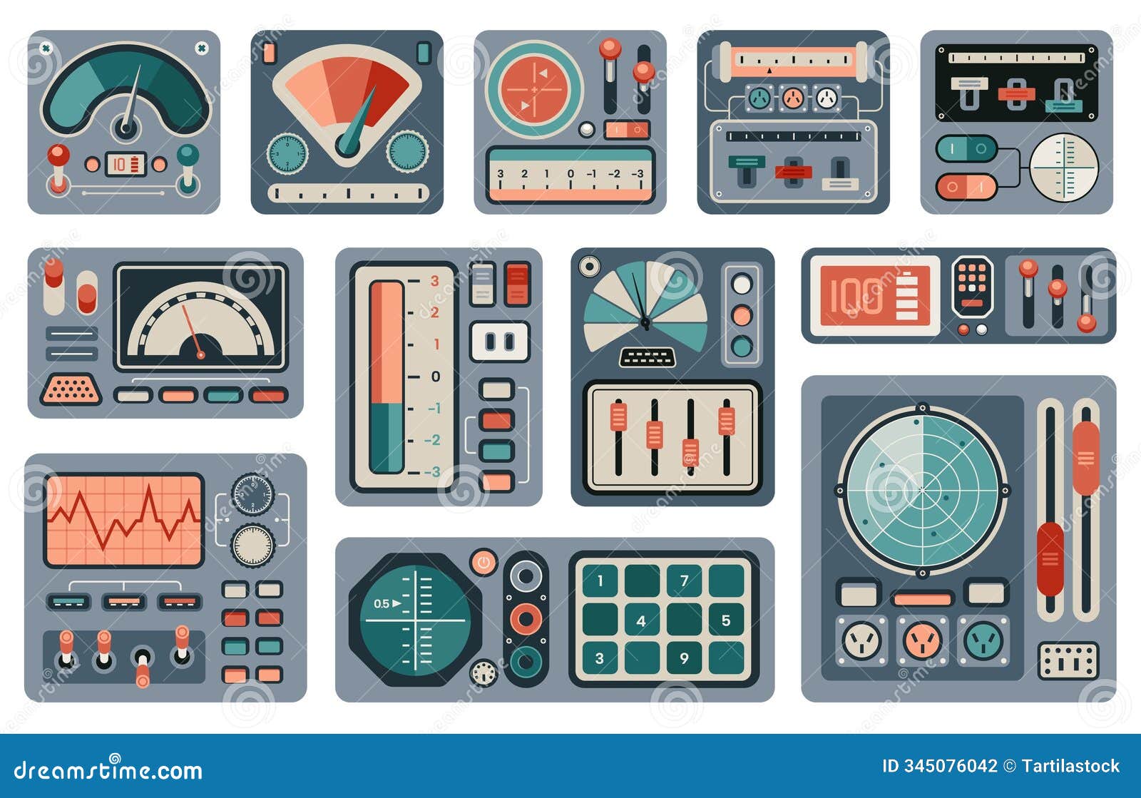 Spaceship Retro Controls. Vintage Analog Dashboard with Dials ...