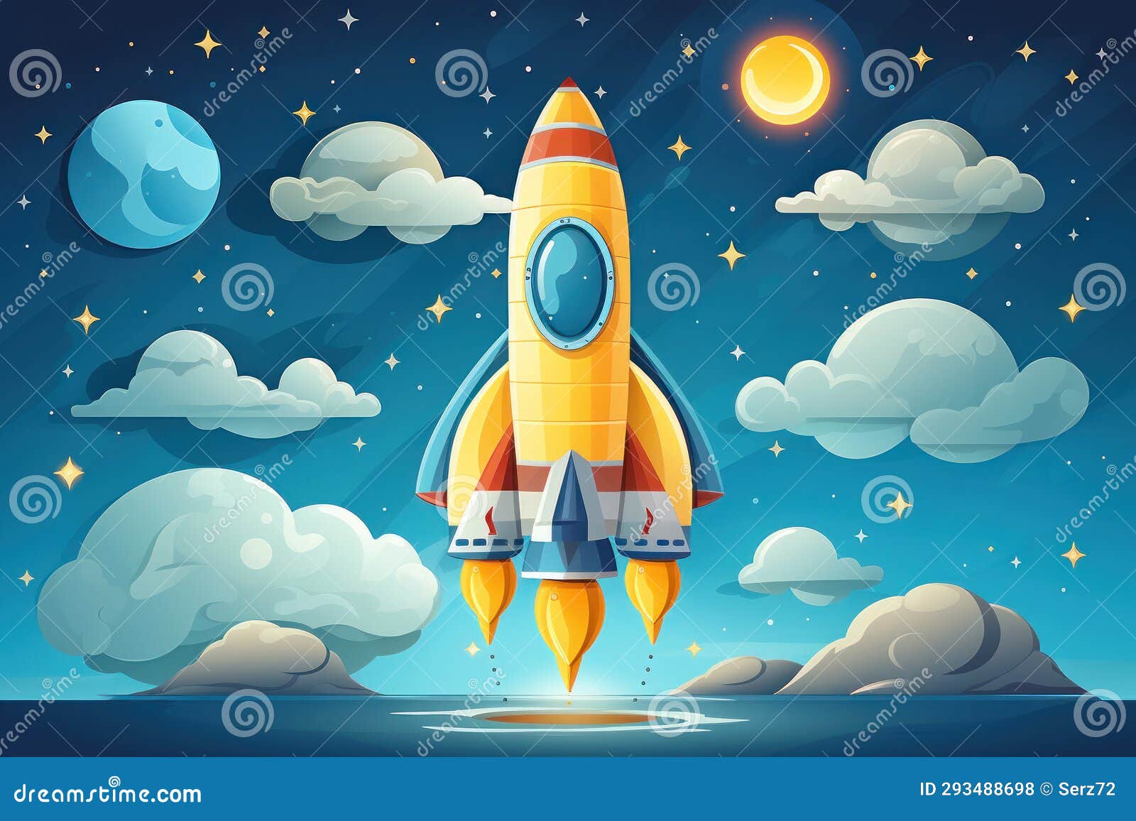 Spaceship Rocket Flies In Space Stock Illustration Illustration Of
