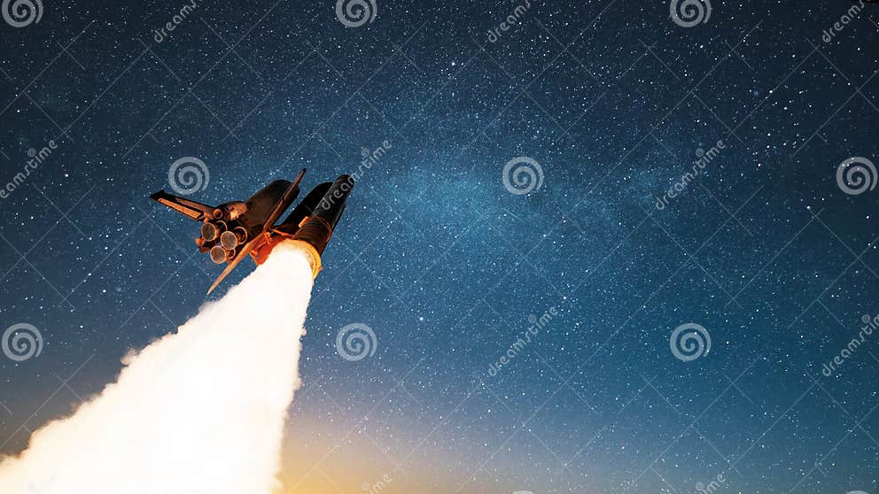 Spaceship Rocket Shuttle Successfully Takes Off With Blast And Puffs Of