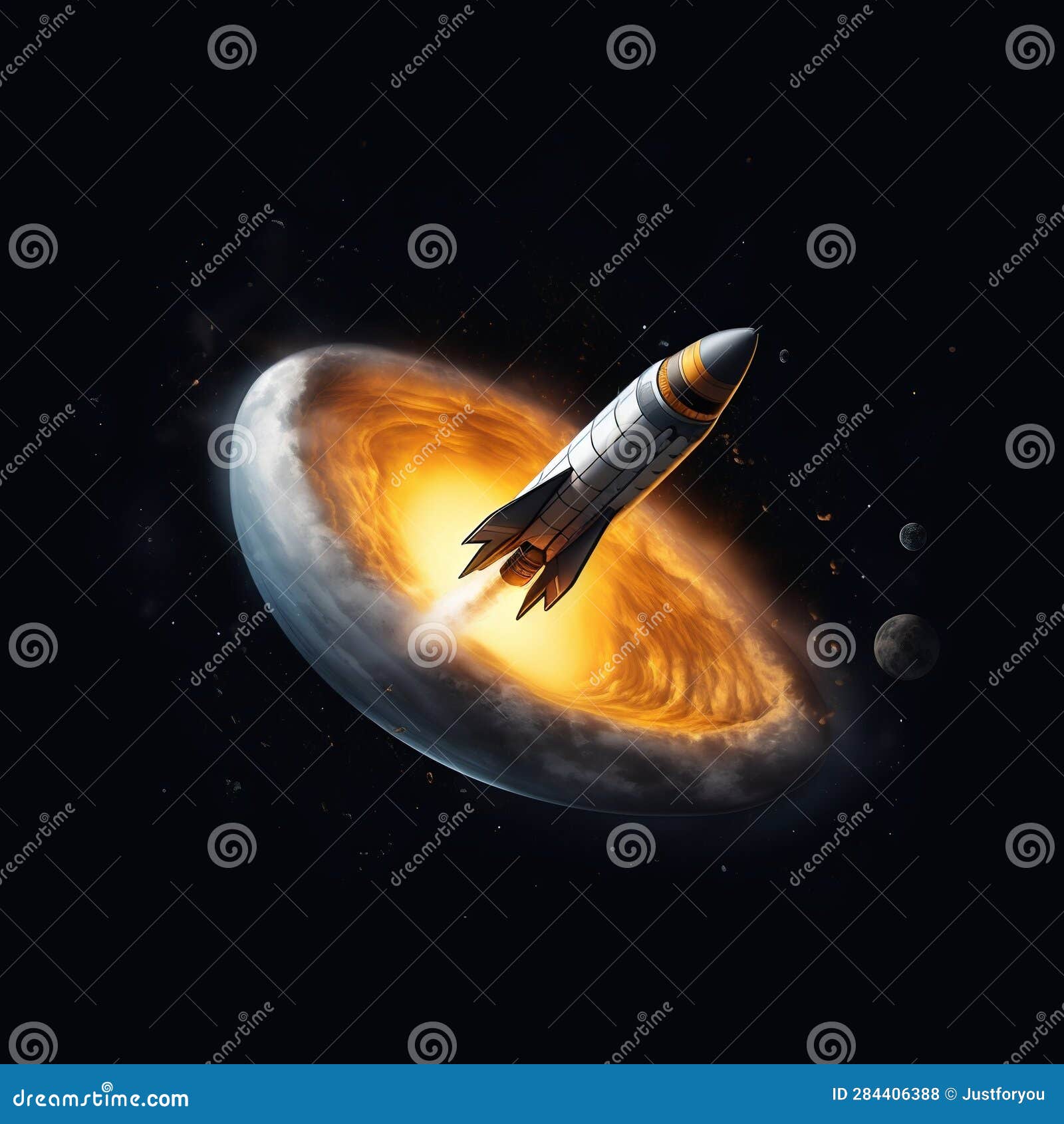 Spaceship Rocket Sinking into a Black Hole. Generative Ai Stock ...