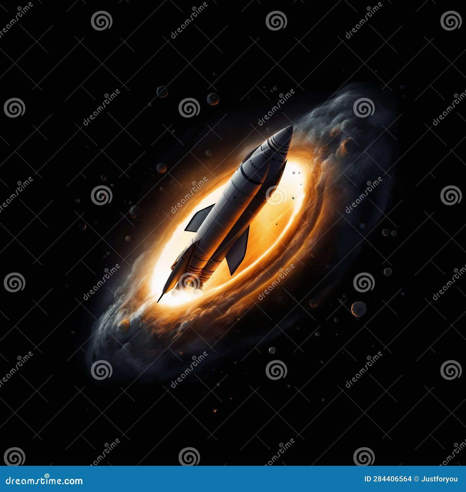 Spaceship Rocket Sinking into a Black Hole. Generative Ai Stock ...