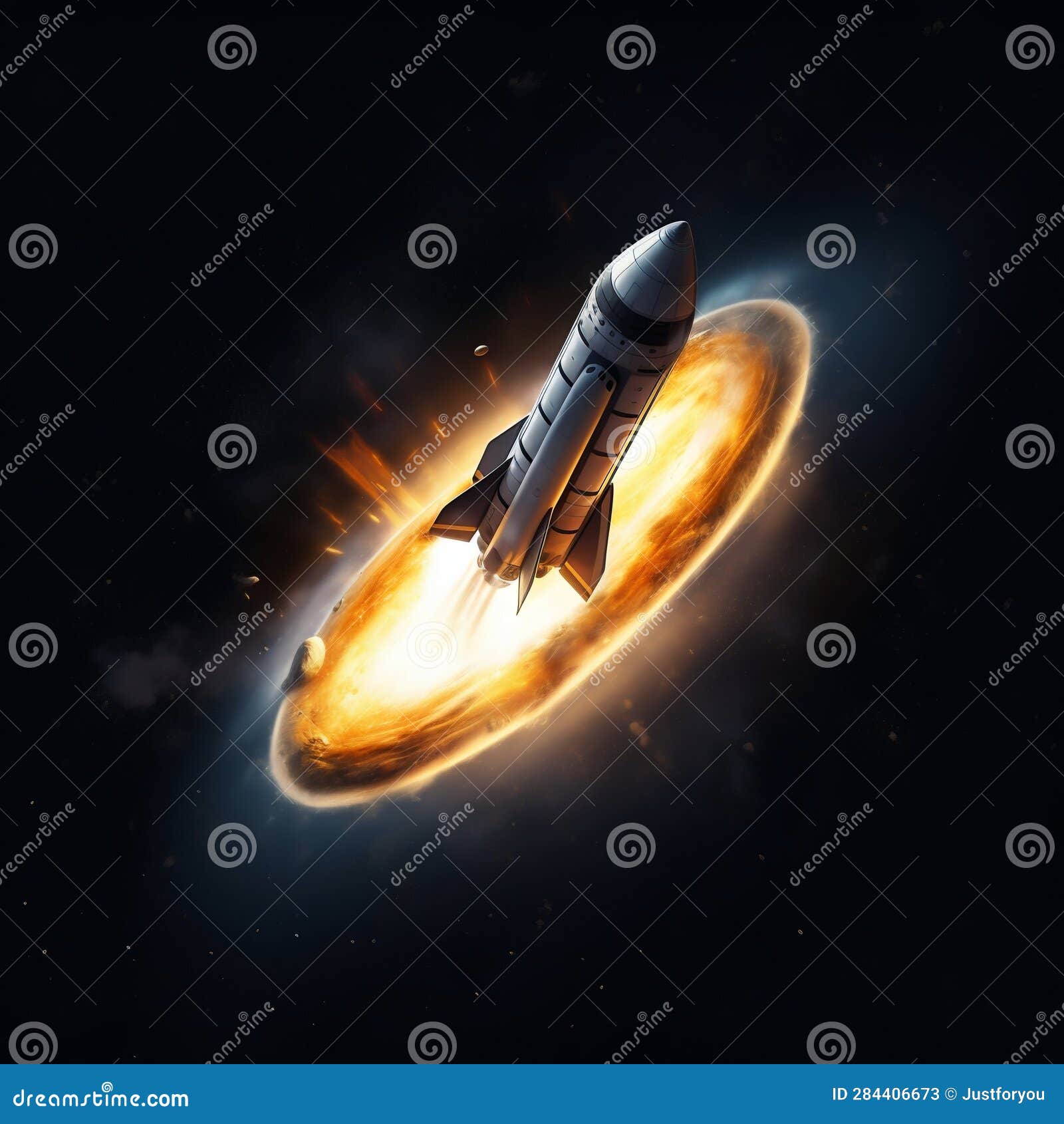 Spaceship Rocket Sinking into a Black Hole. Generative Ai Stock ...
