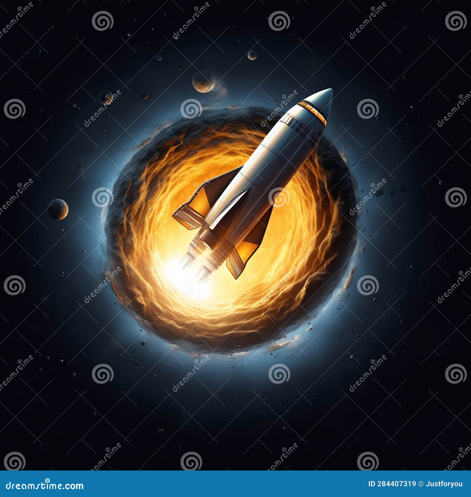 Spaceship Rocket Sinking into a Black Hole. Generative Ai Stock ...