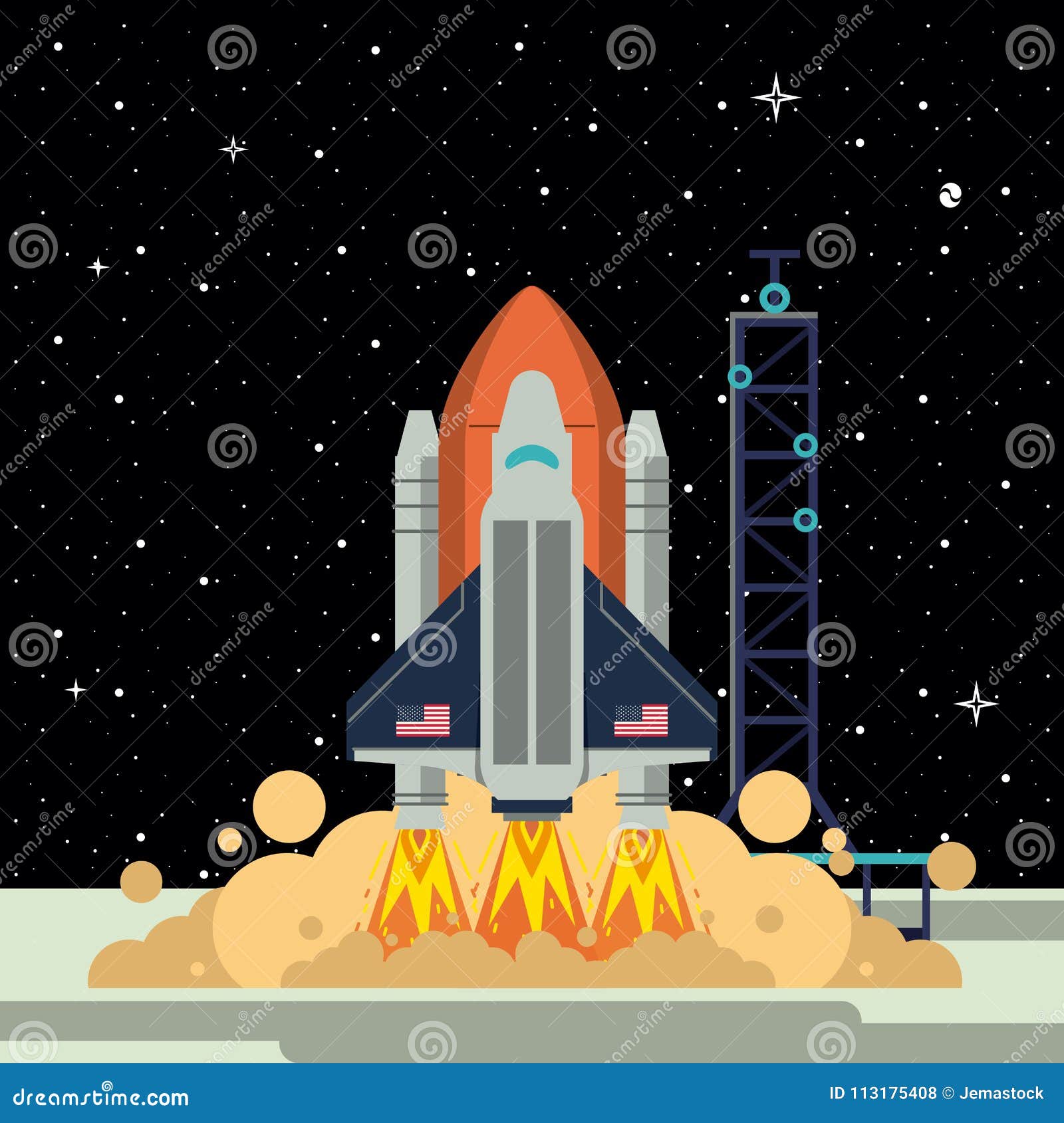 Spaceship Rocket on Station Stock Vector - Illustration of planet ...