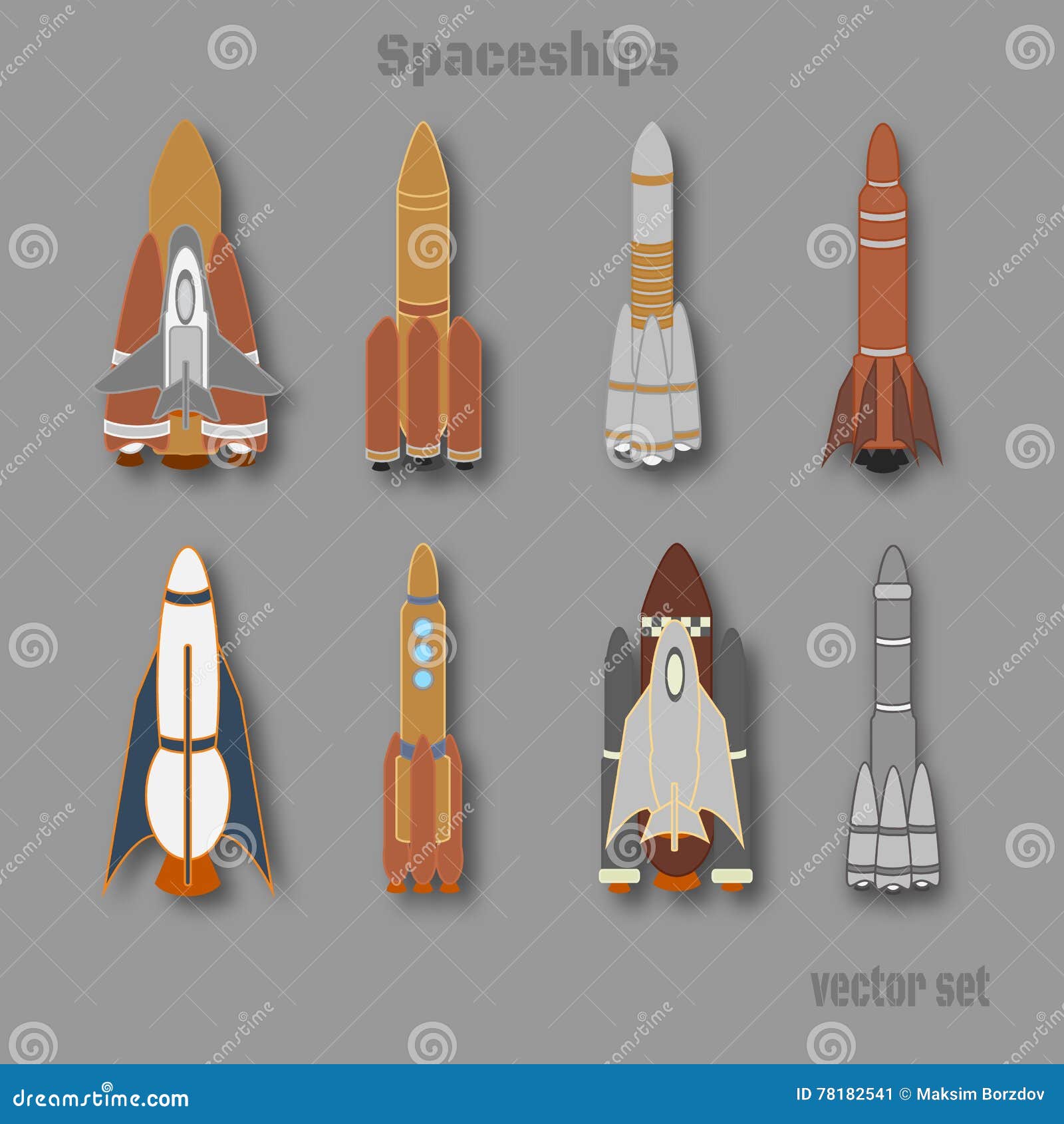 Spaceship Set. Cartoon Design Stock Vector - Illustration of speed ...