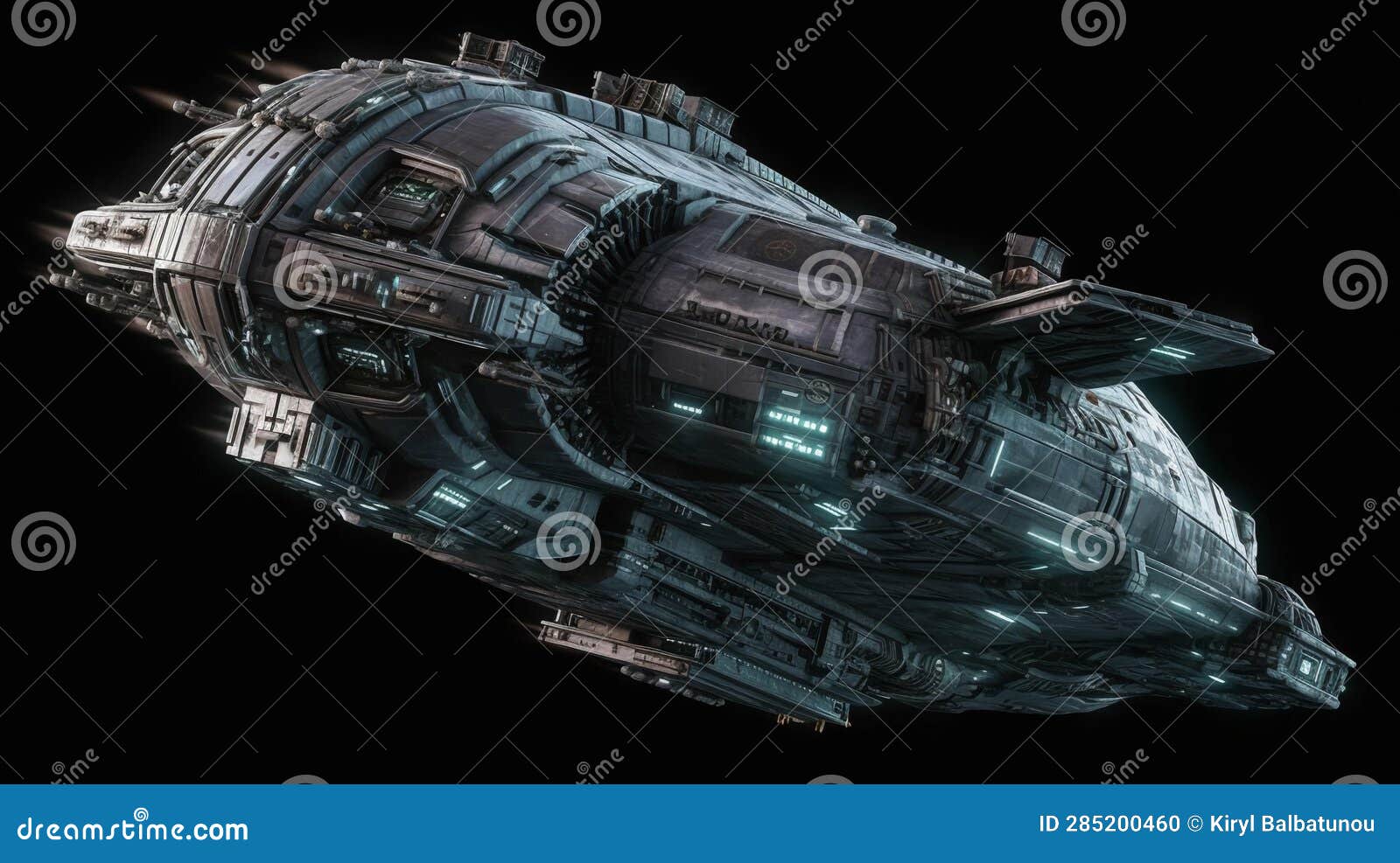 Spaceship Shuttle Futuristic High-tech Flies in Open on a Black ...