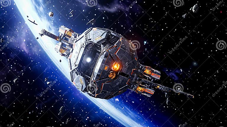 A Spaceship Soaring through Space Stock Image - Image of space ...