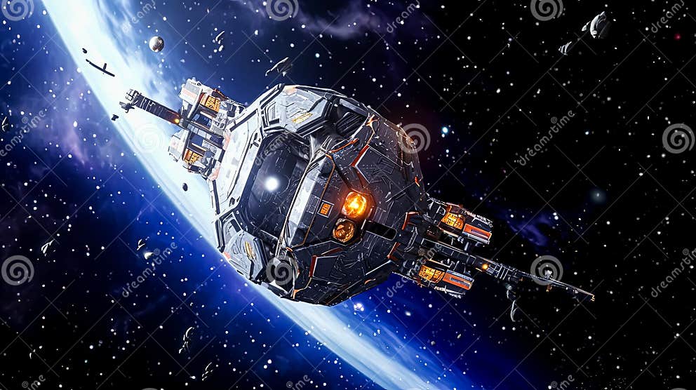 A Spaceship Soaring through Space Stock Image - Image of space ...