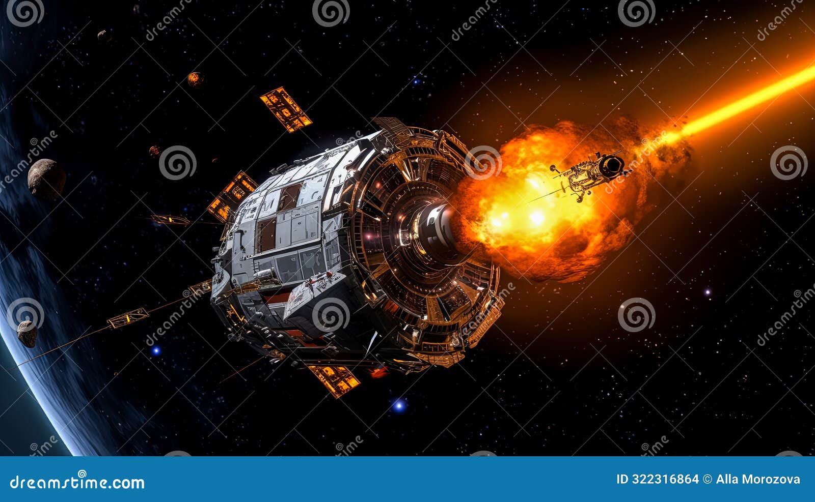 A Spaceship Soaring through Space Stock Photo - Image of transportation ...