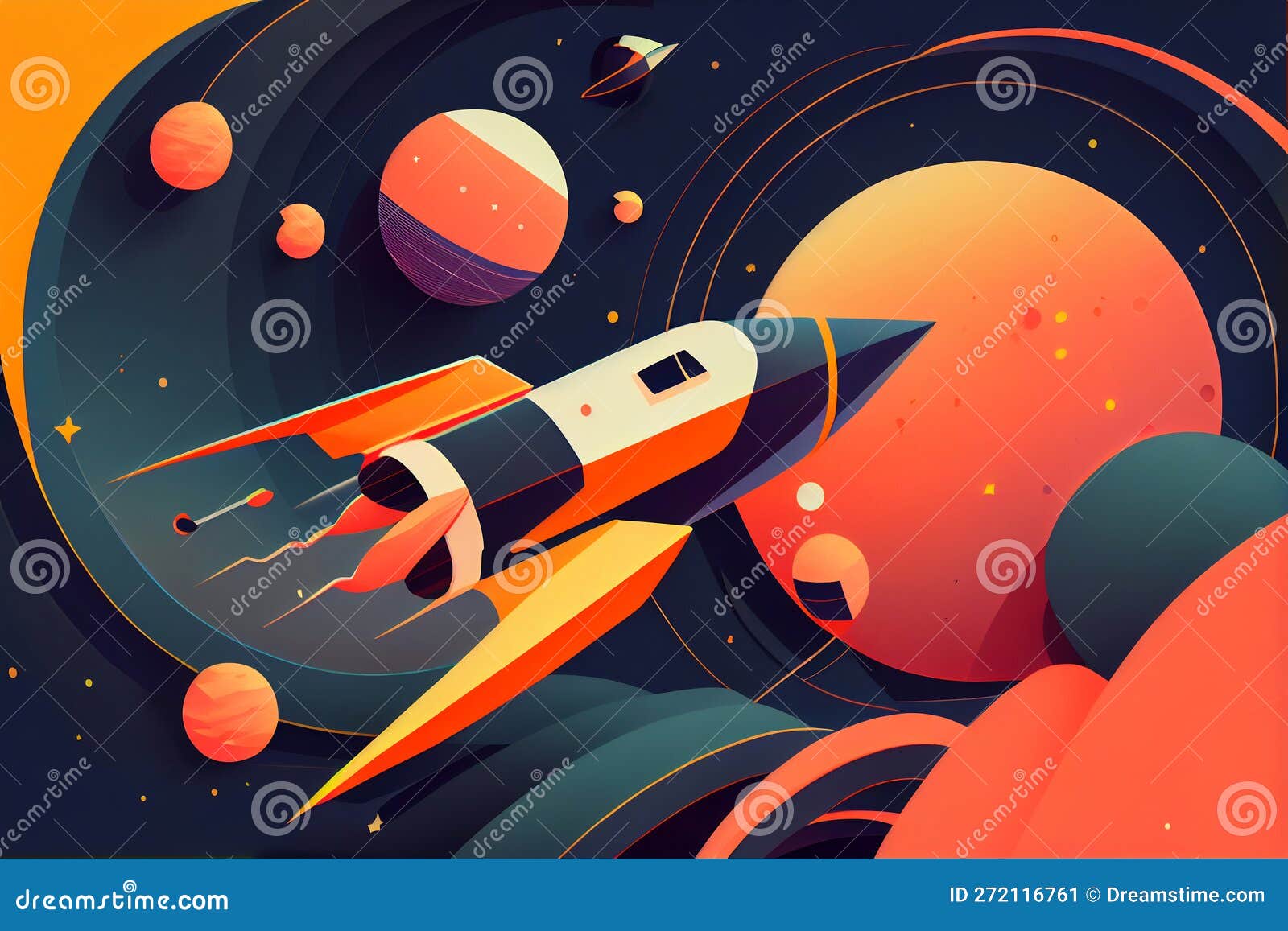 Spaceship and Solar System. Colorful Planets, Rocket, Galaxy and ...