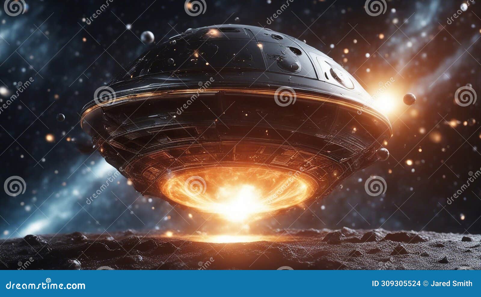Spaceship in Space Near Black Hole, with Exploding Star, Digital Render ...