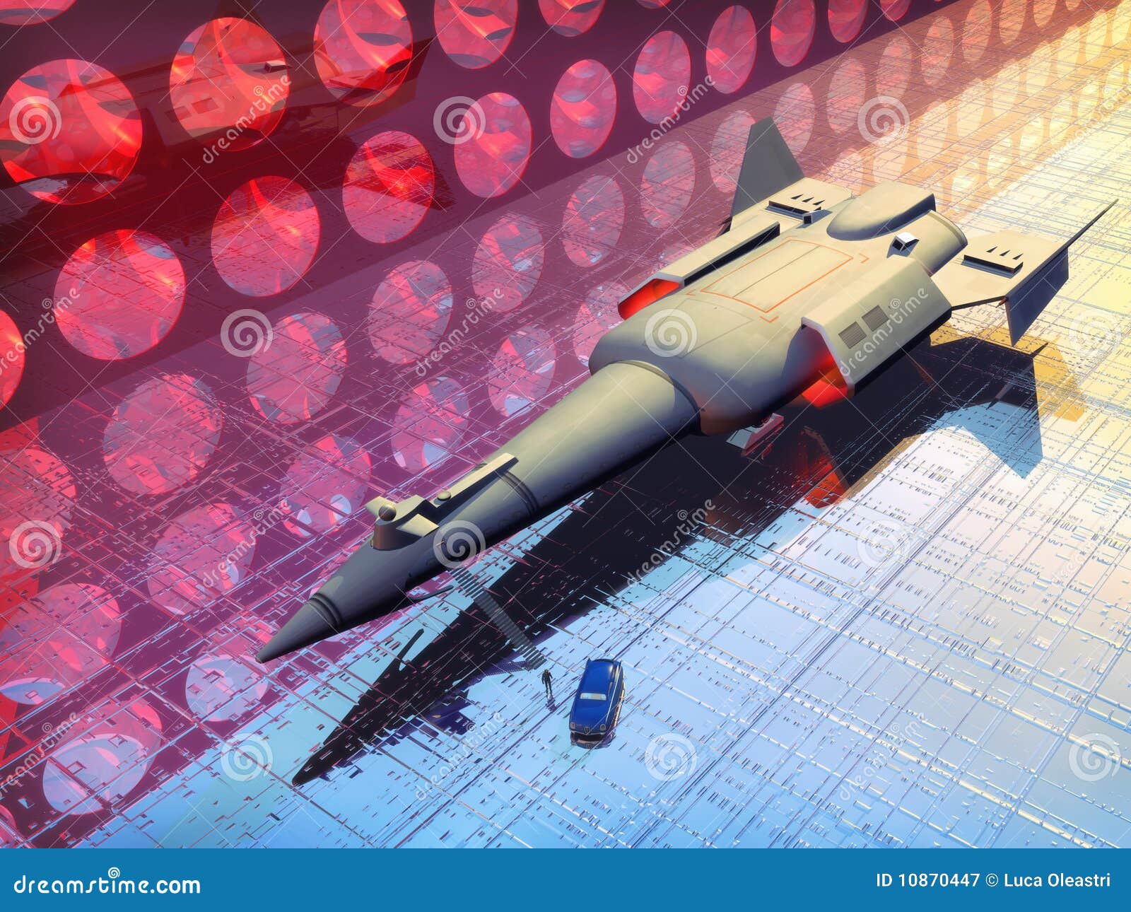 Spaceship in space port stock illustration. Illustration of book - 10870447