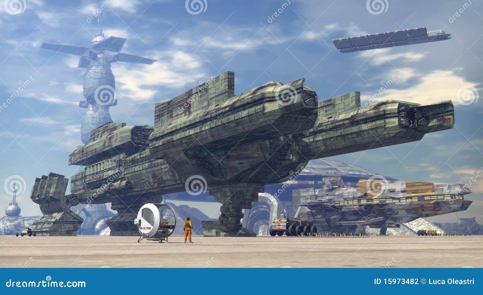 Spaceship at space port stock illustration. Illustration of robot ...