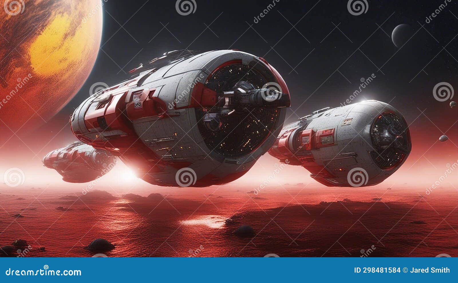 Spaceship in Space a Sci-fi Combat Setting Where Two Space Pods Hover ...