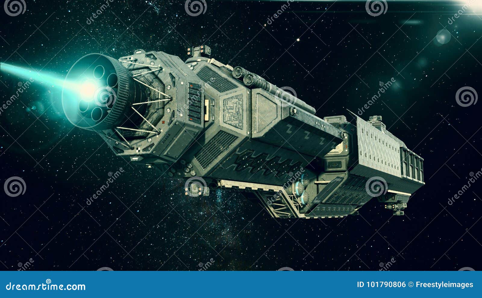 Spaceship in Space, Spacecraft Flying through the Universe with a ... Spaceship in Space, Spacecraft Flying through the Universe with a ...