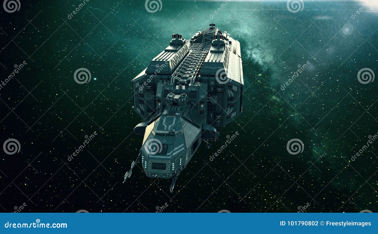 Spaceship in Space, Spacecraft Flying through the Universe Stock ...