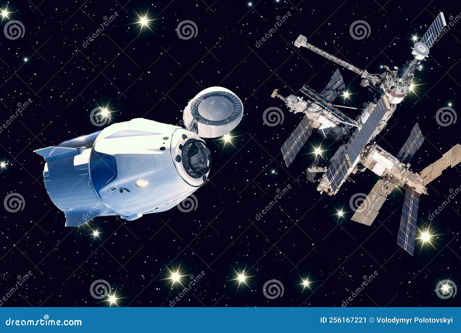 Spaceship and a Space Station on the Orbit.the Elements of this Image ...
