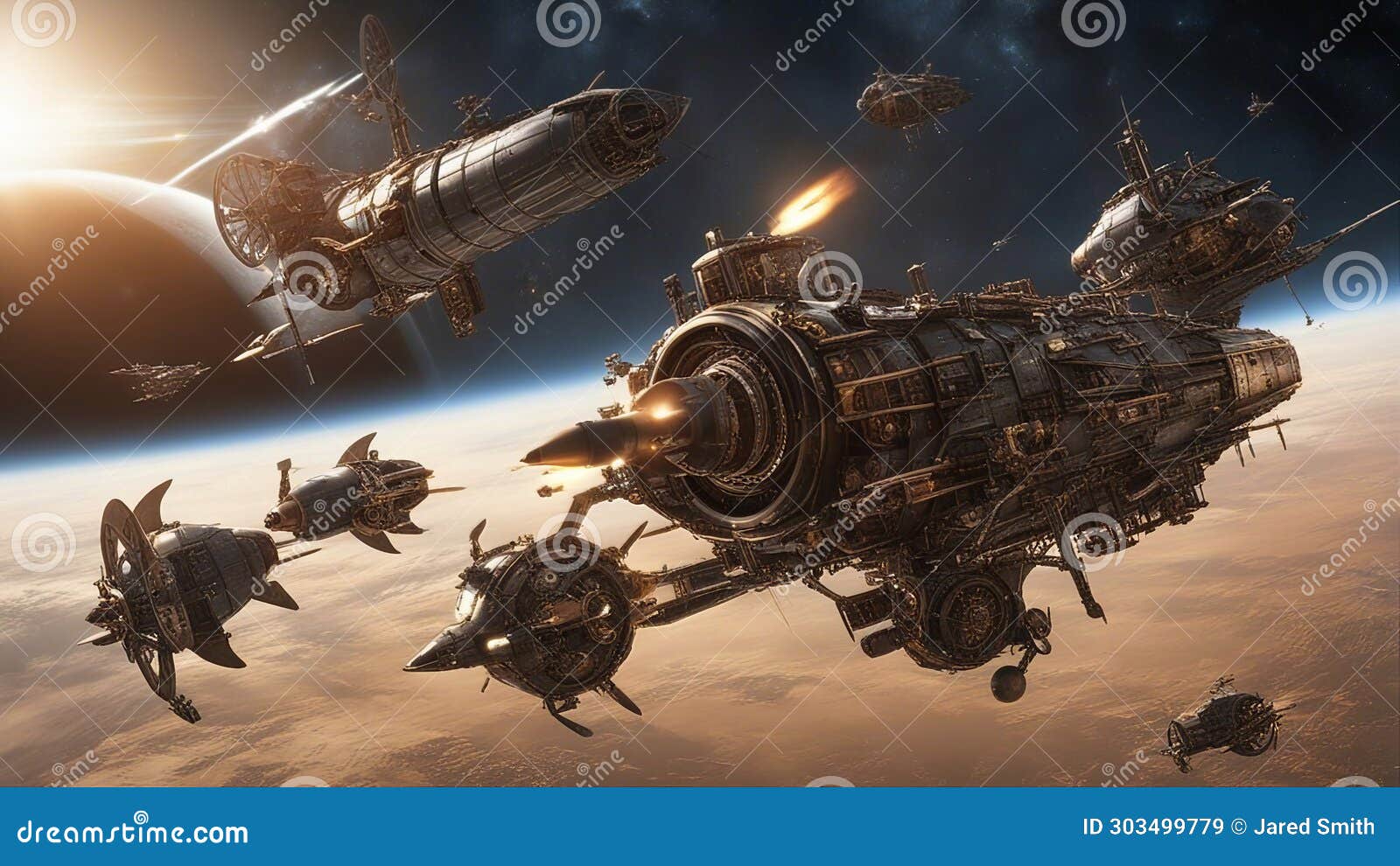 In Space A Steampunk, Astronaut In Outer Space Over The Planet Earth ...