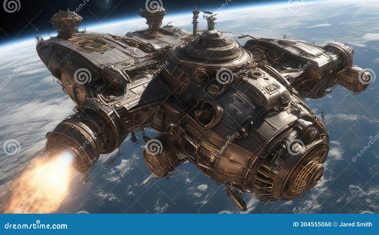 Steampunk Spaceship With View Of Earth Stock Photography ...