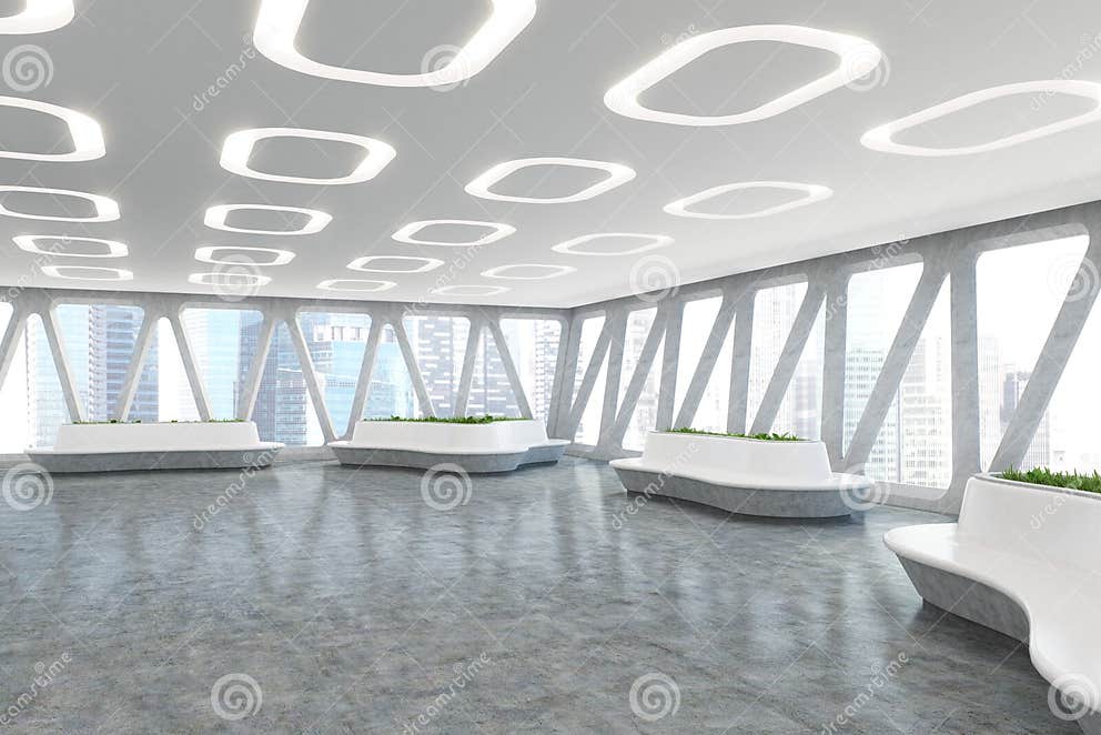 Spaceship Style Office Interior, Front Stock Illustration ...