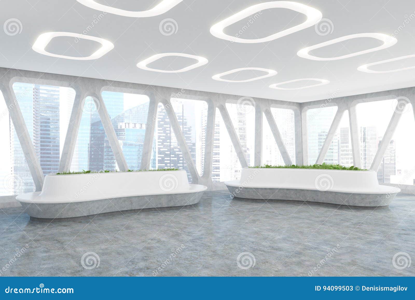 Spaceship Style Office Interior, Side Stock Illustration - Illustration ...