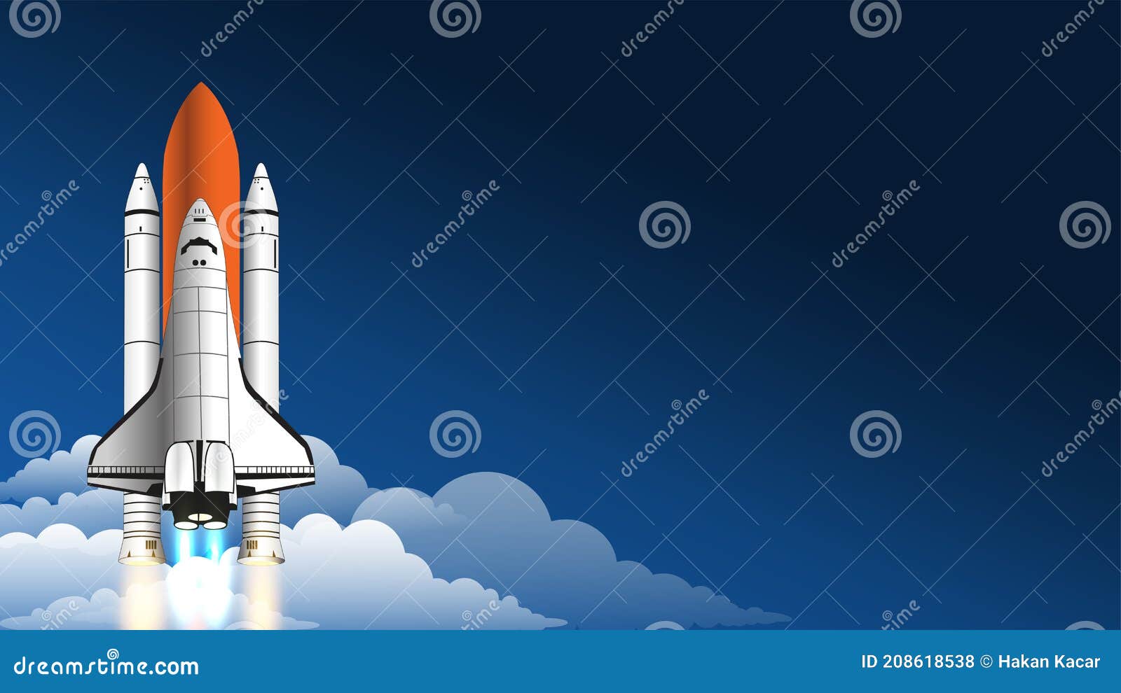 Spaceship Takes Off Horizontally From The Surface - Vector Full Color ...