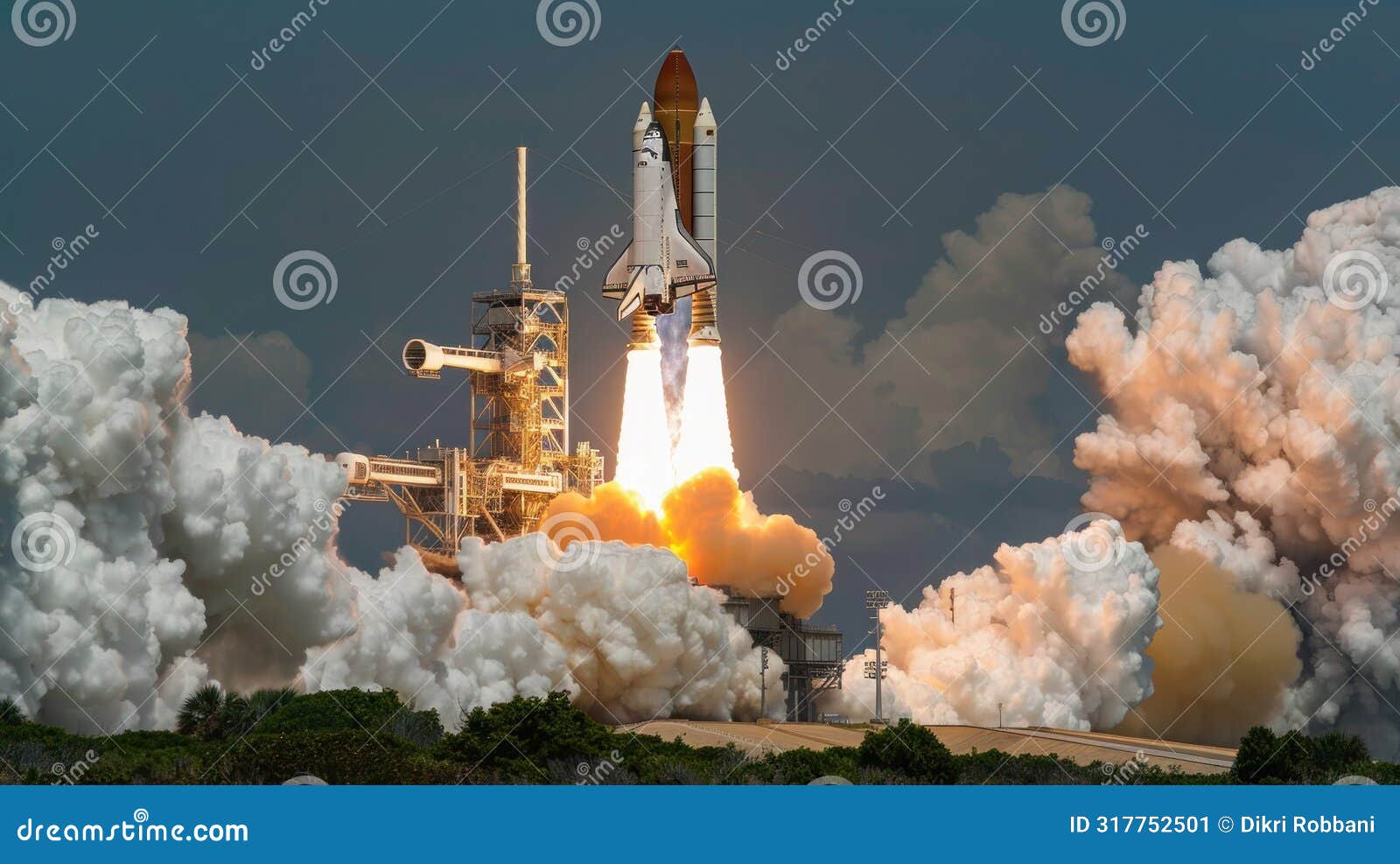 Spaceship Takes Off into the Sky. Rocket Lift Off Stock Illustration ...