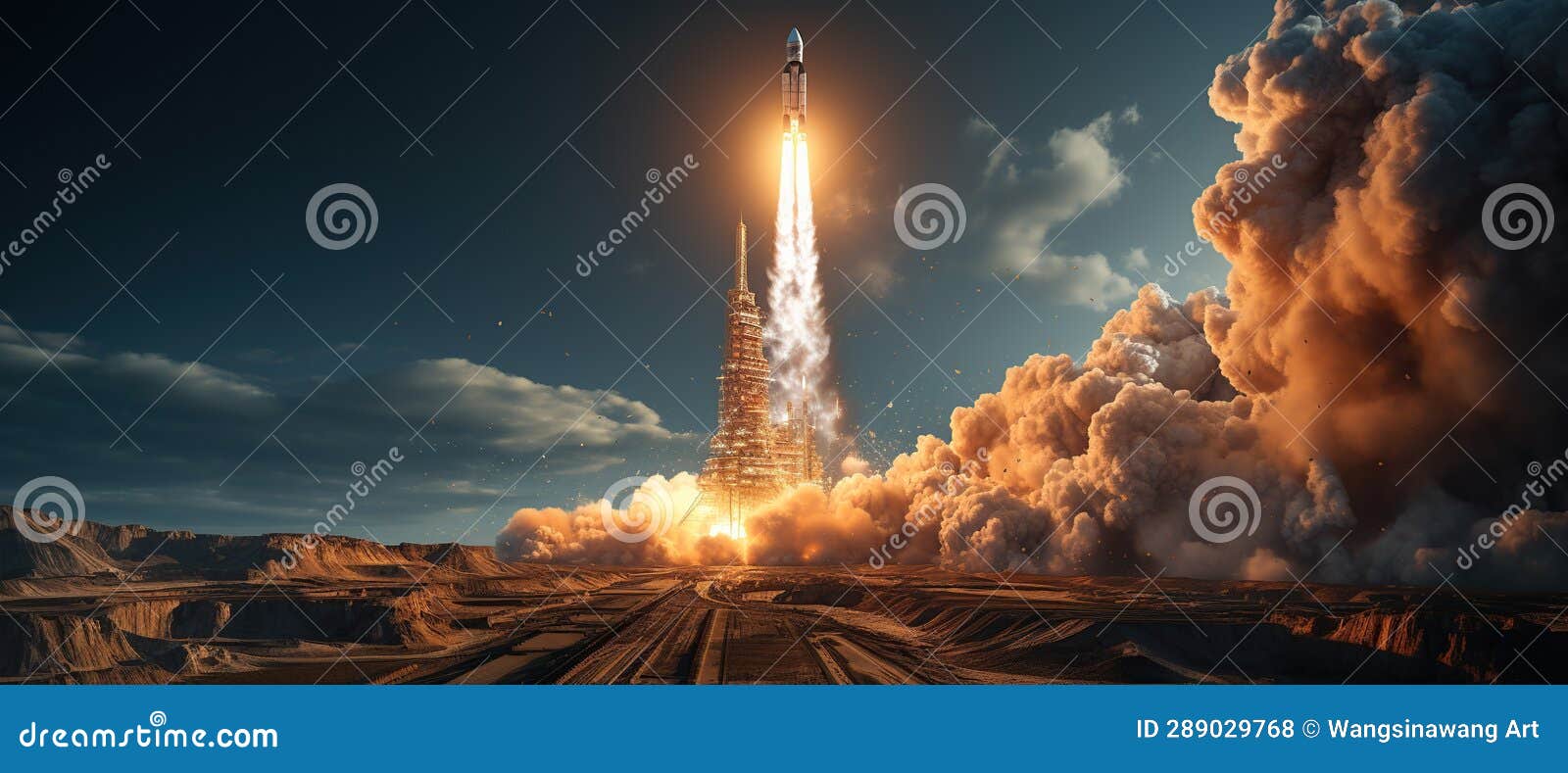 Spaceship Taking Off from Earth Heading for Mars Stock Illustration ...