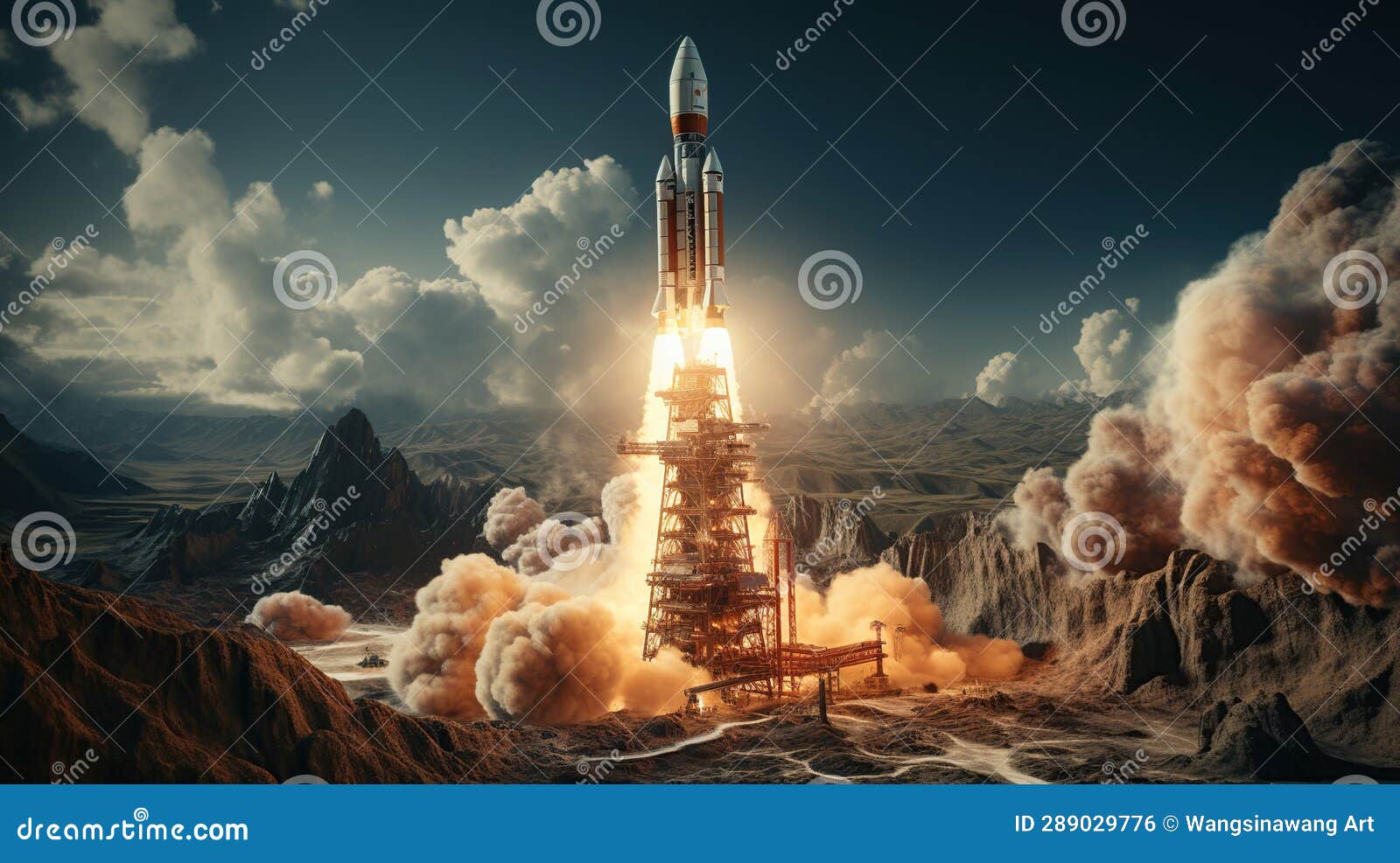 Spaceship Taking Off from Earth Heading for Mars Stock Illustration ...