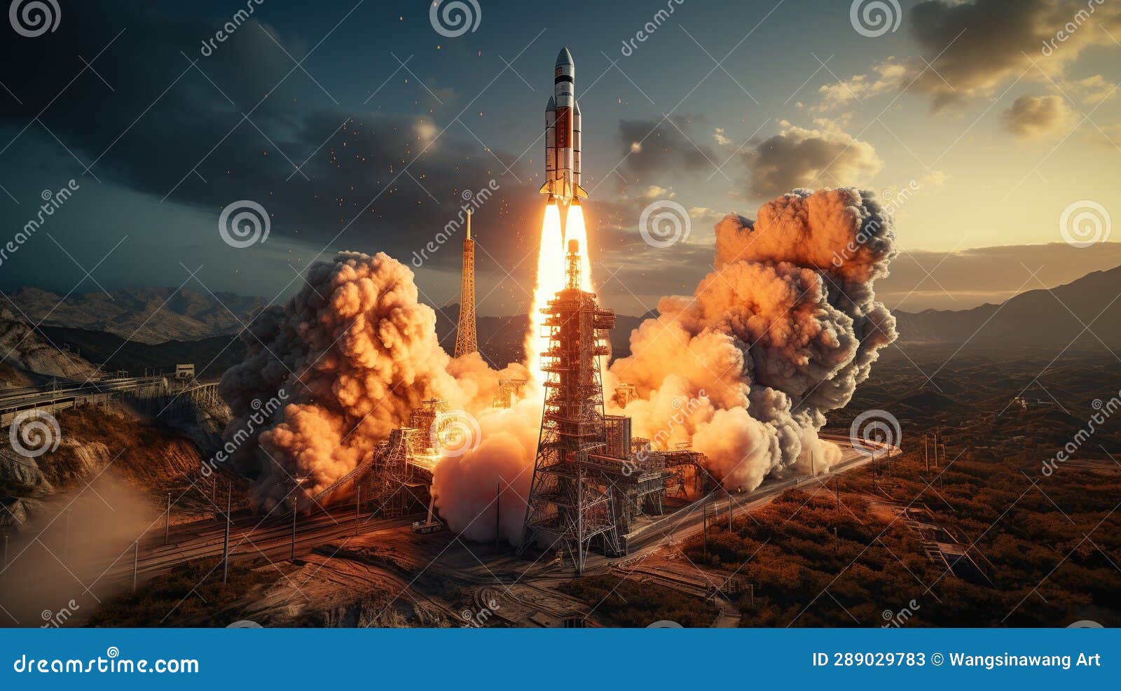 Spaceship Taking Off from Earth Heading for Mars Stock Illustration ...