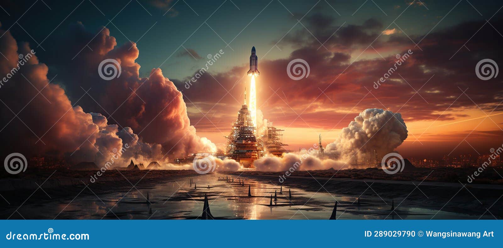 Spaceship Taking Off from Earth Heading for Mars Stock Illustration ...