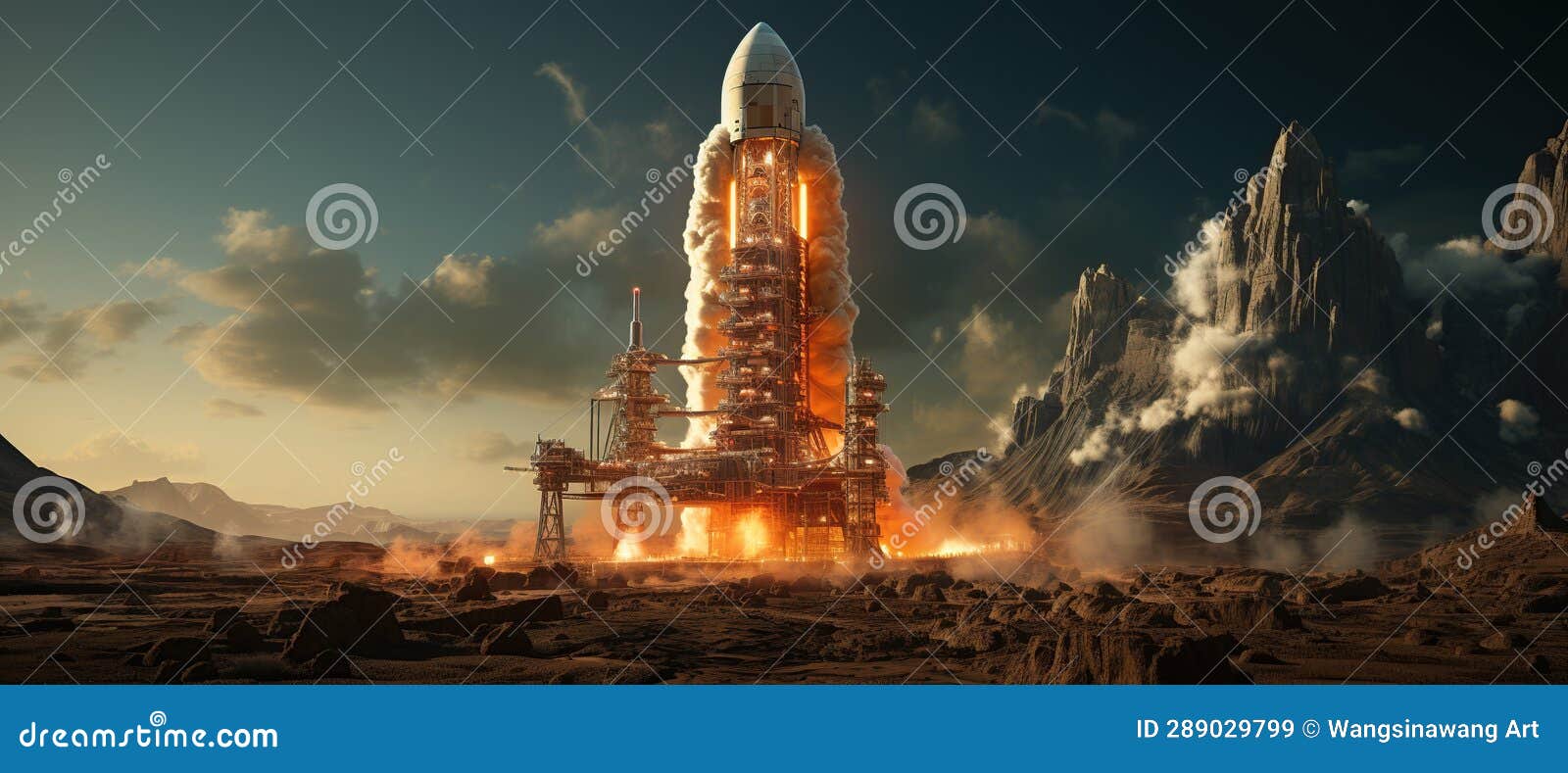 Spaceship Taking Off from Earth Heading for Mars Stock Illustration ...