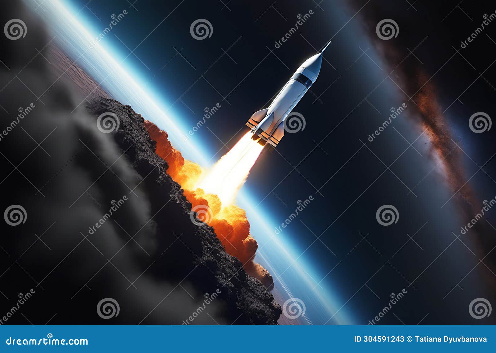 Spaceship Taking Off from Newly Discovered Habitable Exoplanet Stock ...