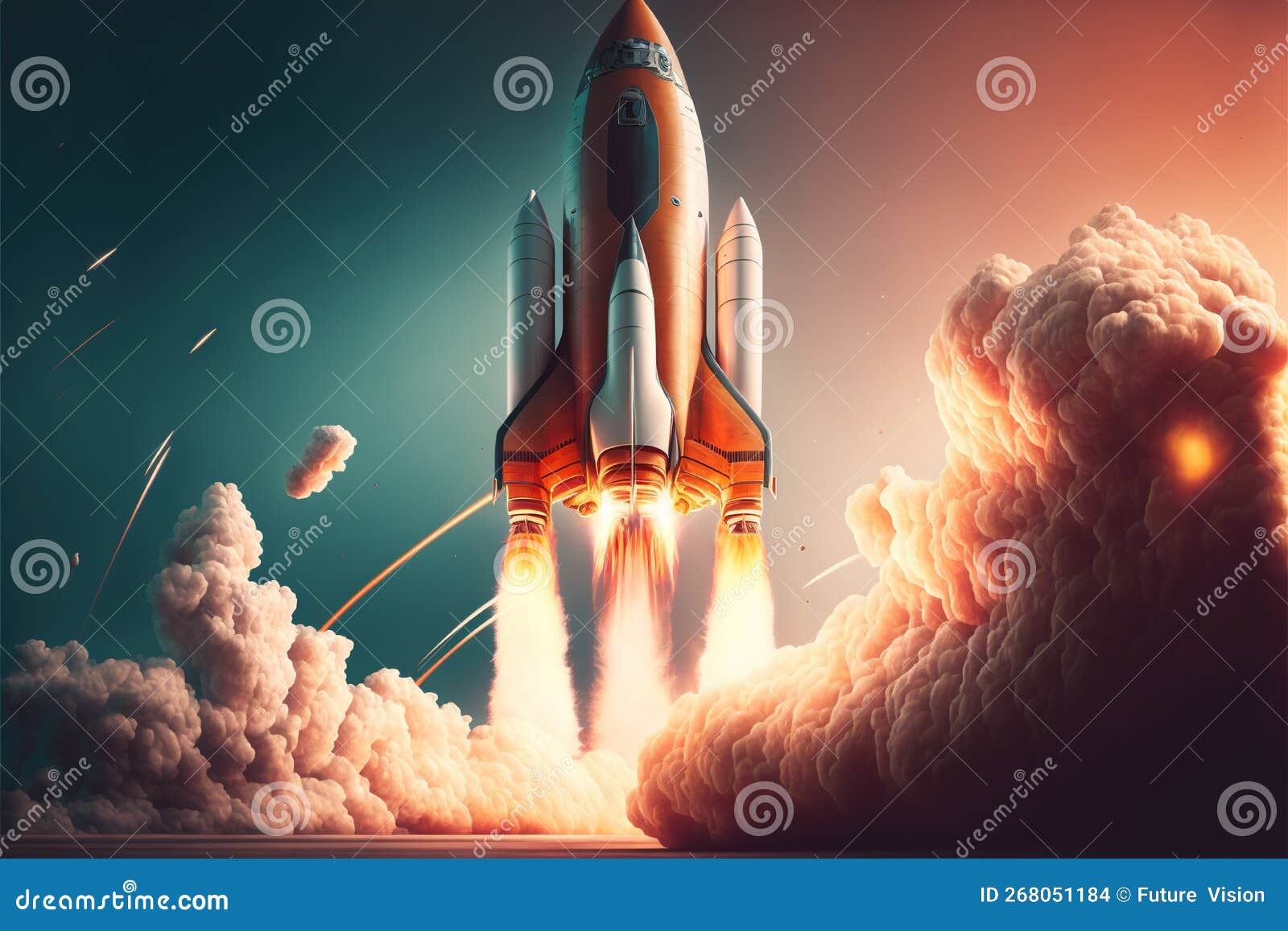 Spaceship Taking Off Over Sky Against Cloud Background, Created Using ...