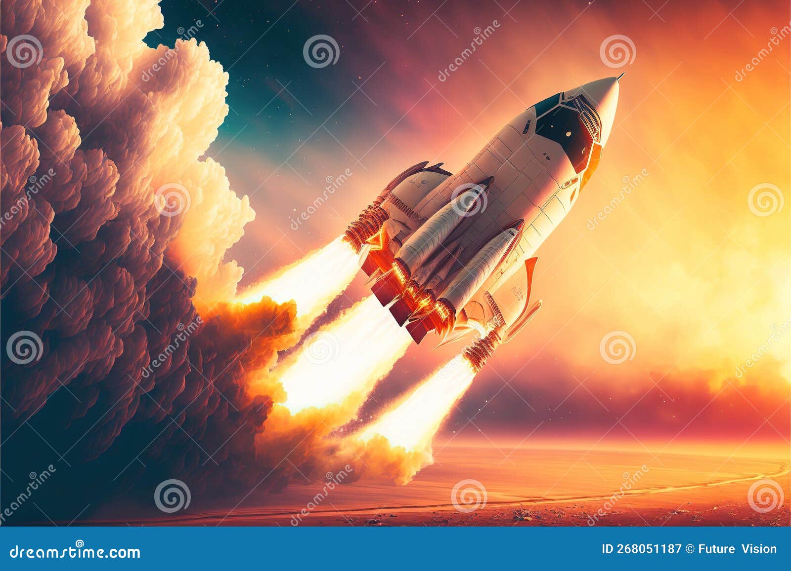 Spaceship Taking Off Over Sky Against Cloud Background, Created Using ...