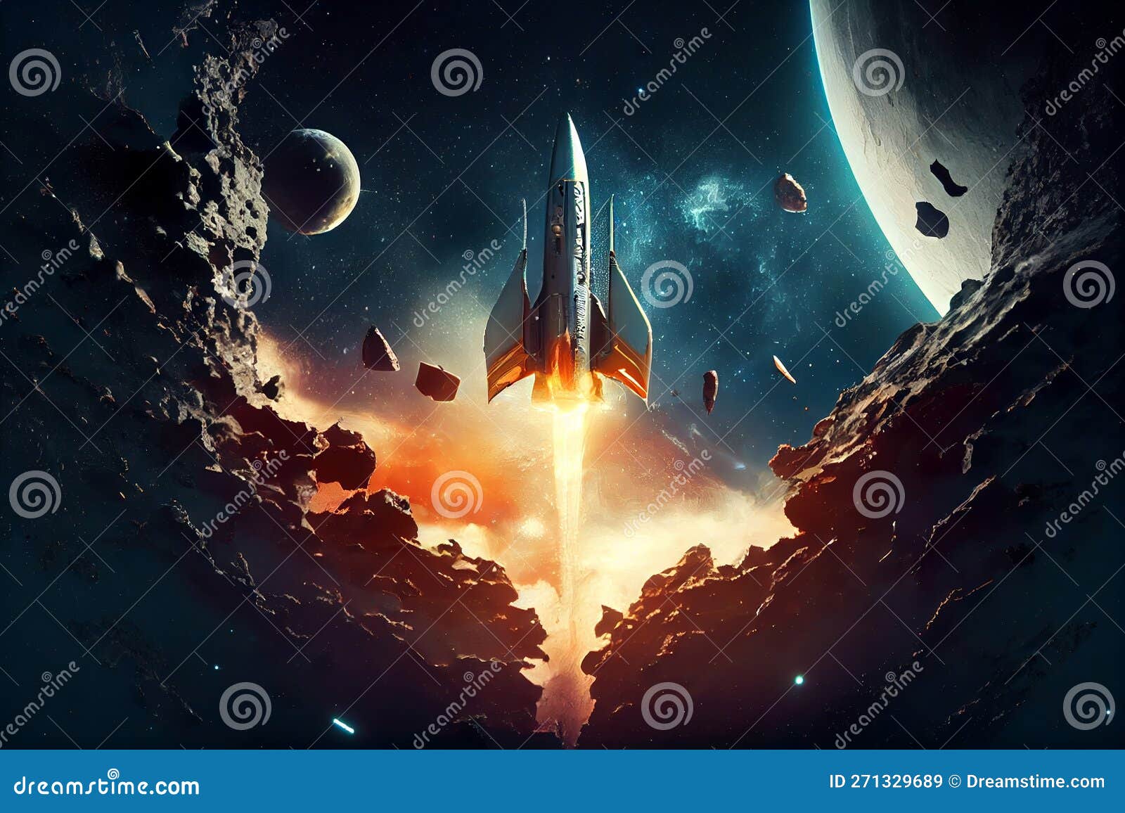 Spaceship Taking Off in Space. Generative Ai Stock Illustration ...
