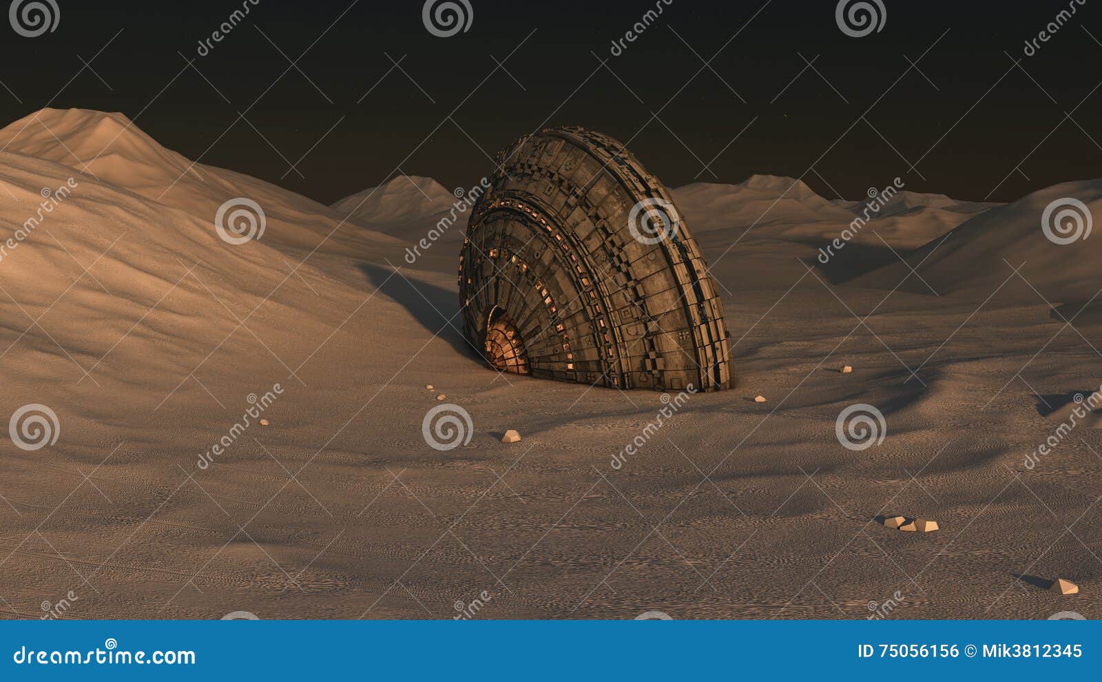 Spaceship Crash Landing During The Battle With Laser Rays. Alien ...