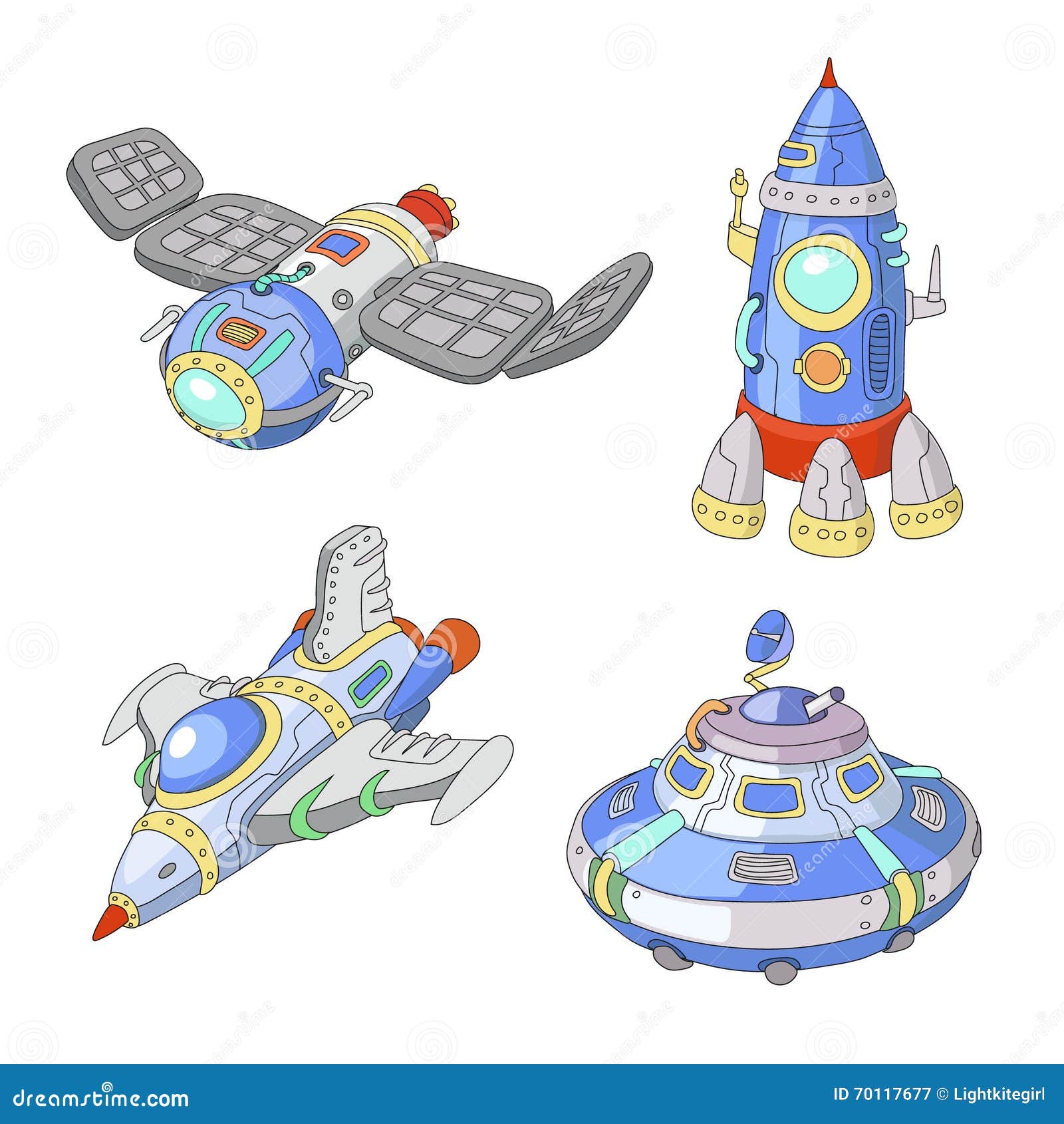 Spaceship And Ufo Vector Cartoon Set Rocket Spacecraft Stock Vector