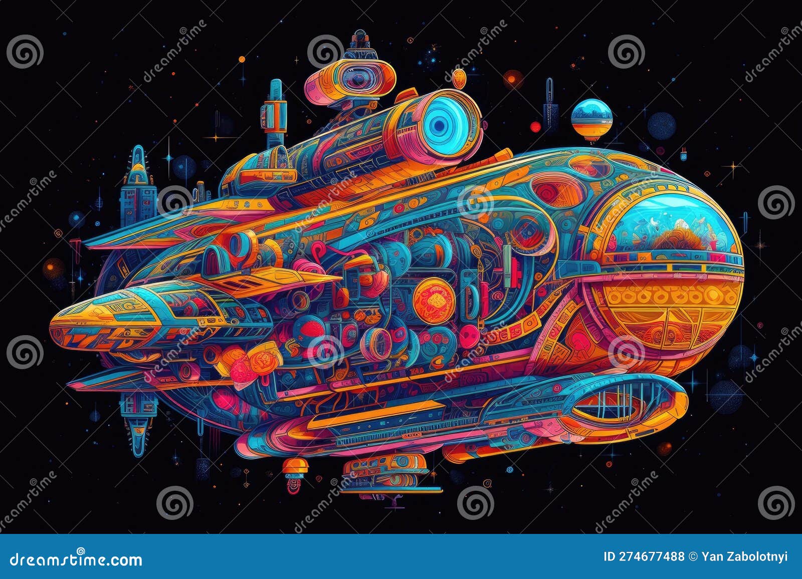A Spaceship with a Vibrant, Colorful Design, Featuring Multiple Hues ...