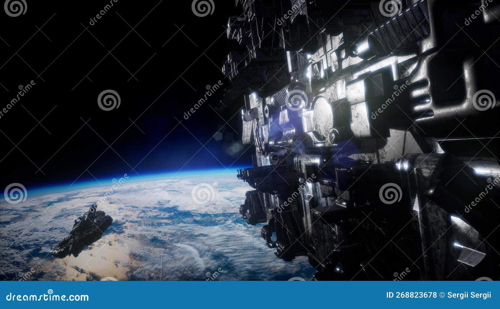 Spaceship with View on Space and Planet Earth Stock Illustration ...
