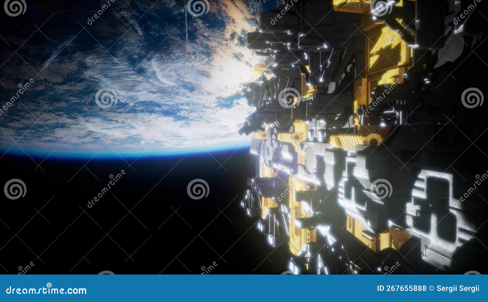 Spaceship with View on Space and Planet Earth Stock Illustration ...