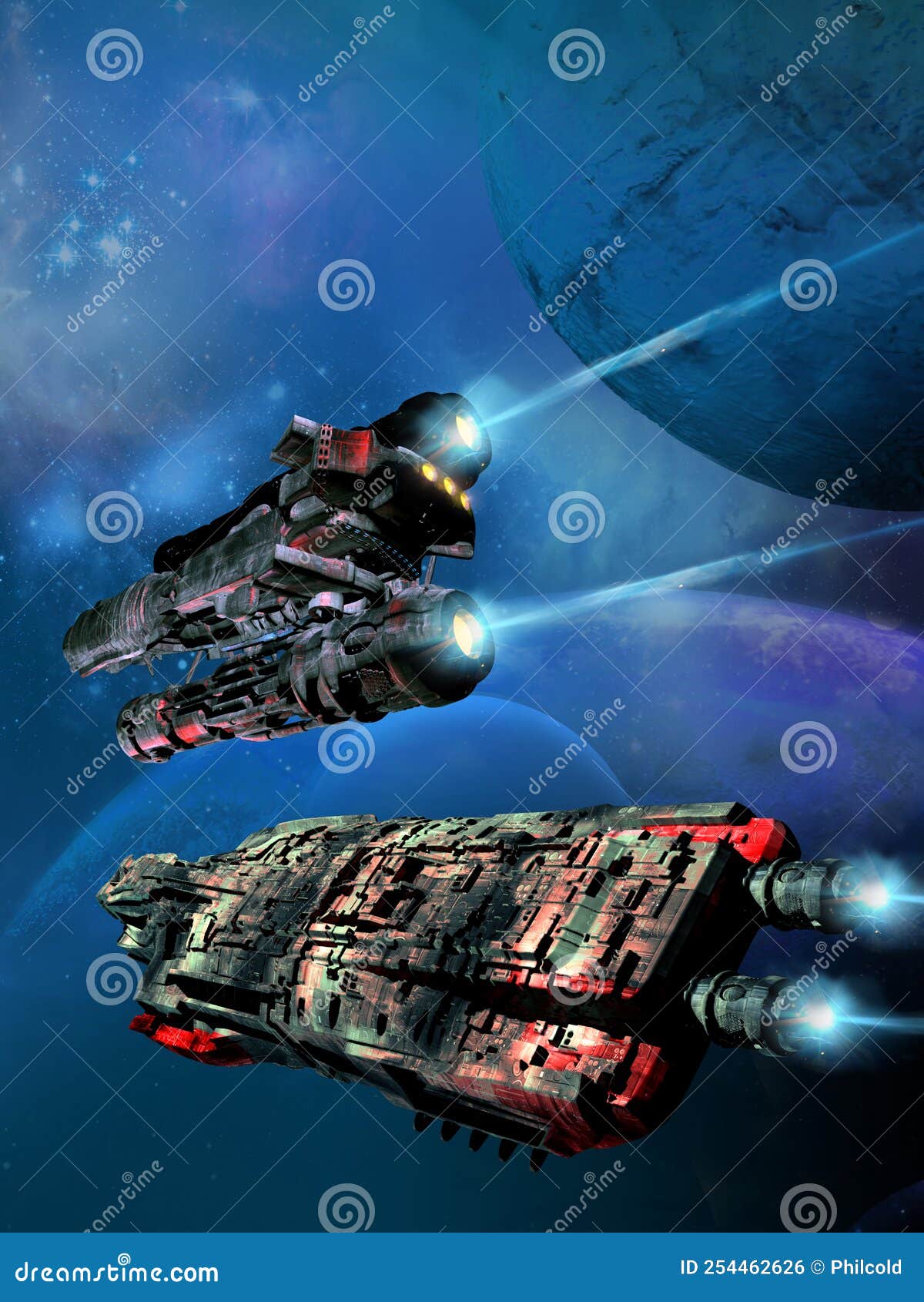Spaceships in far words stock illustration. Illustration of human ...